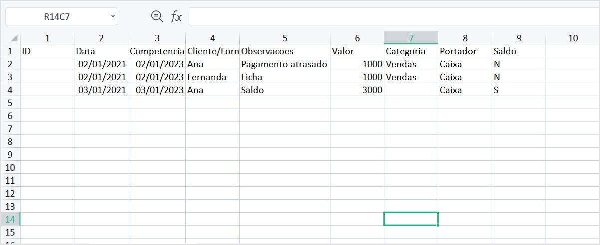 Cadastrar novos registros no Caixa e Bancos via planilha – Bling!