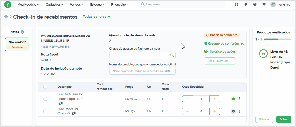 Como realizar o check-in de recebimentos de nota de entrada no Bling ...