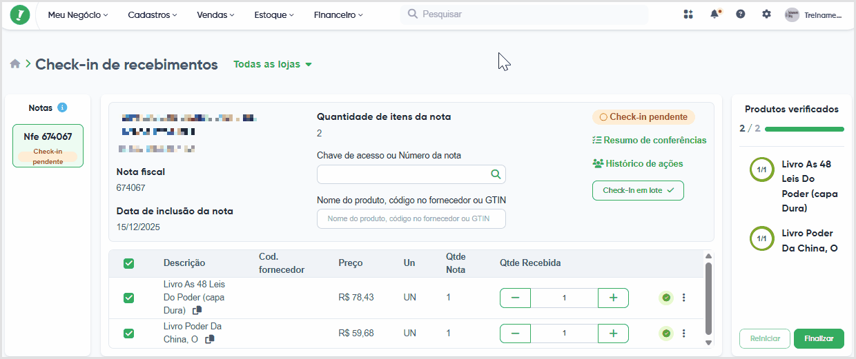 Como realizar o check-in de recebimentos de nota de entrada no Bling ...