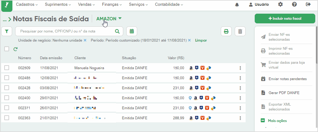 Envio de dados para a Amazon – Bling!