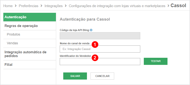 Autenticação com a Cassol – Bling!