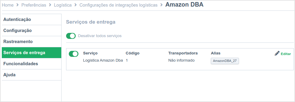 Integração com a Amazon DBA – Bling!